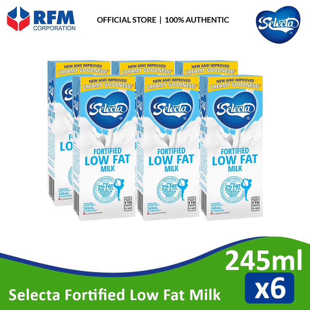 Selecta Fortified Filled Low Fat Milk 245ml - Set of 6s | Shopee ...