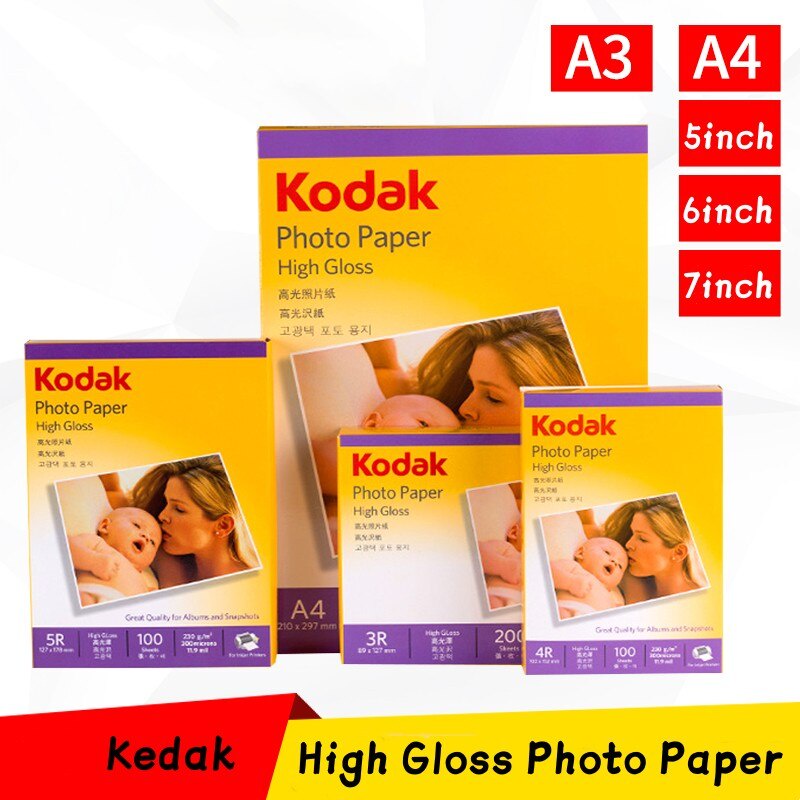 High Gloss Kodak Photo Paper 5 6 7 inch A4 A3 Color Inkjet Printing Album Photo Paper 230g ...