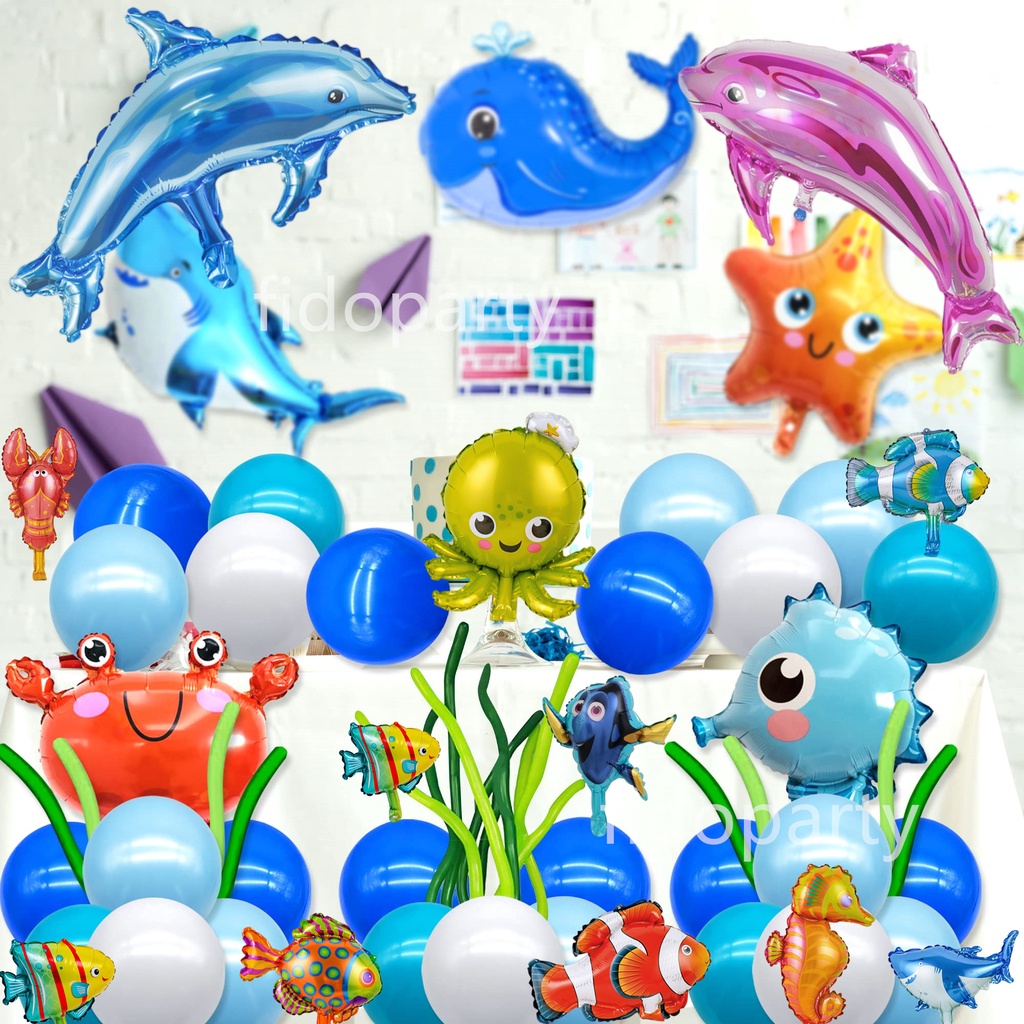 12pcs Sea Animal Balloons Set Shark Octopus Crab Whale Starfish Ocean ...