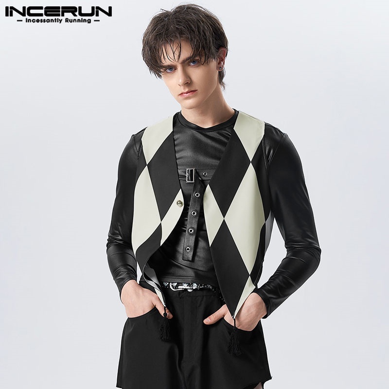 INCERUN Black and white diamond contrast short tassel vest | Shopee ...