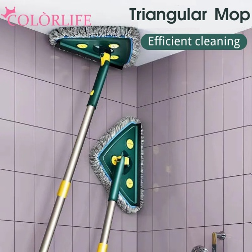360 Degree Triangular Cleaning Mop Kit Telescopic Extended Fiber Rag ...