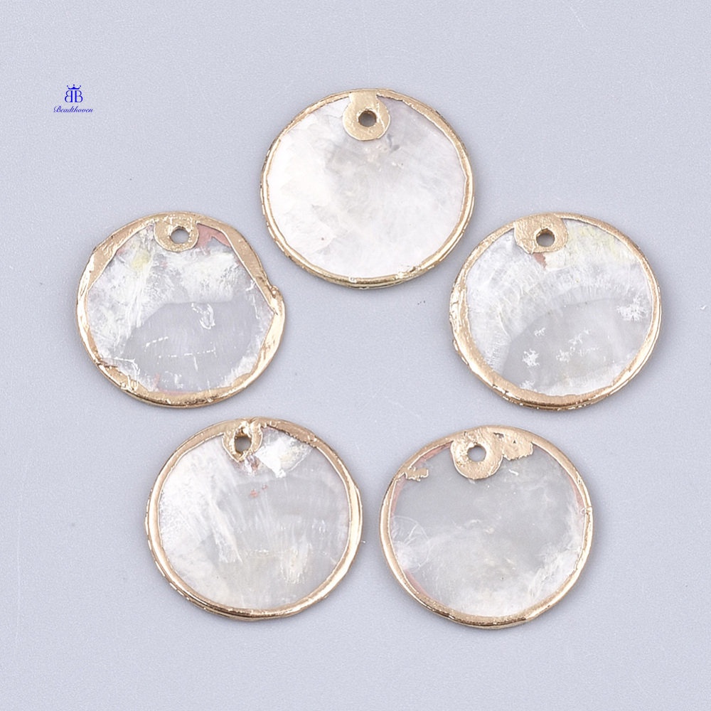 2~50pc Electroplate Capiz Shell Pendants Flat Round Light Gold 18x1mm ...