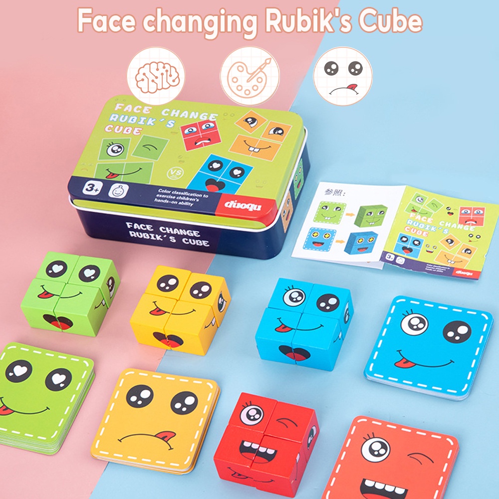 Wooden Face-Changing Educational Magic Cube Building Block Game Puzzle ...