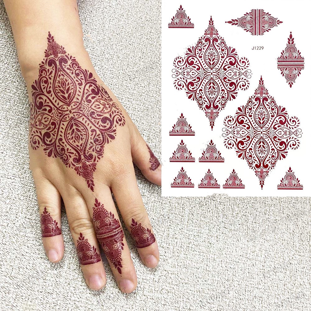 Brown / White Henna Hand Tattoo Stickers Waterproof Temporary Tattoo ...
