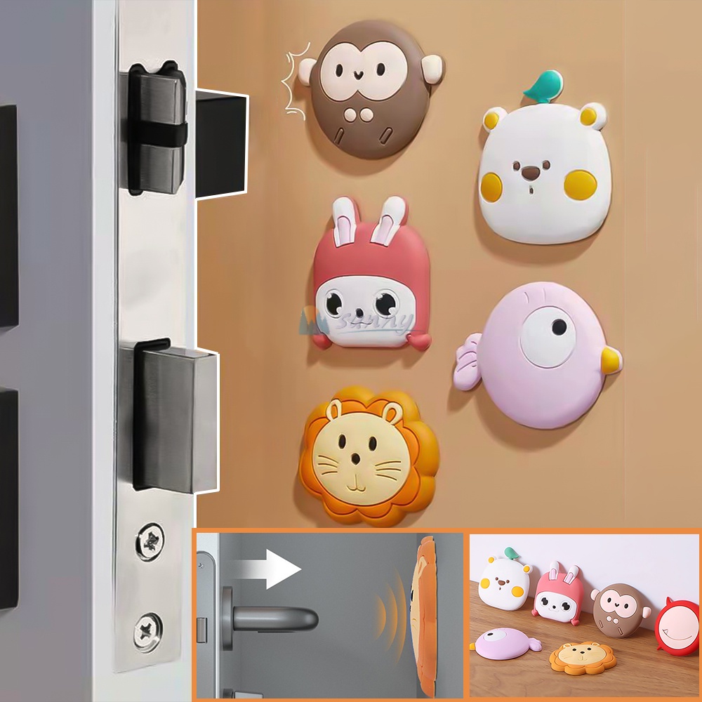 Cartoon Door Handle Anti-collision Mat Wall Protector Cute Animal Door ...