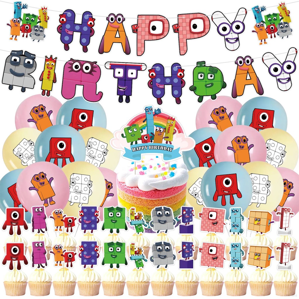SQ2 Numberblocks Theme kids birthday party decorations banner cake ...