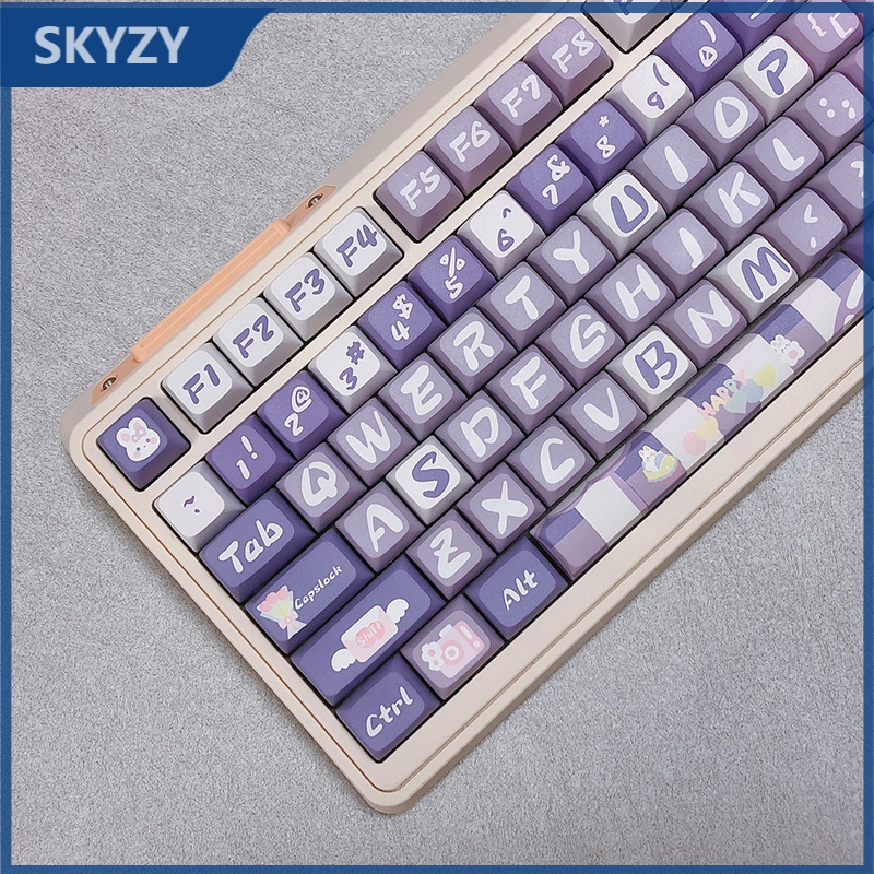 122 Keys Purple Flower Rabbit Keycaps XDA Profile Cartoon PBT Dye Sub ...
