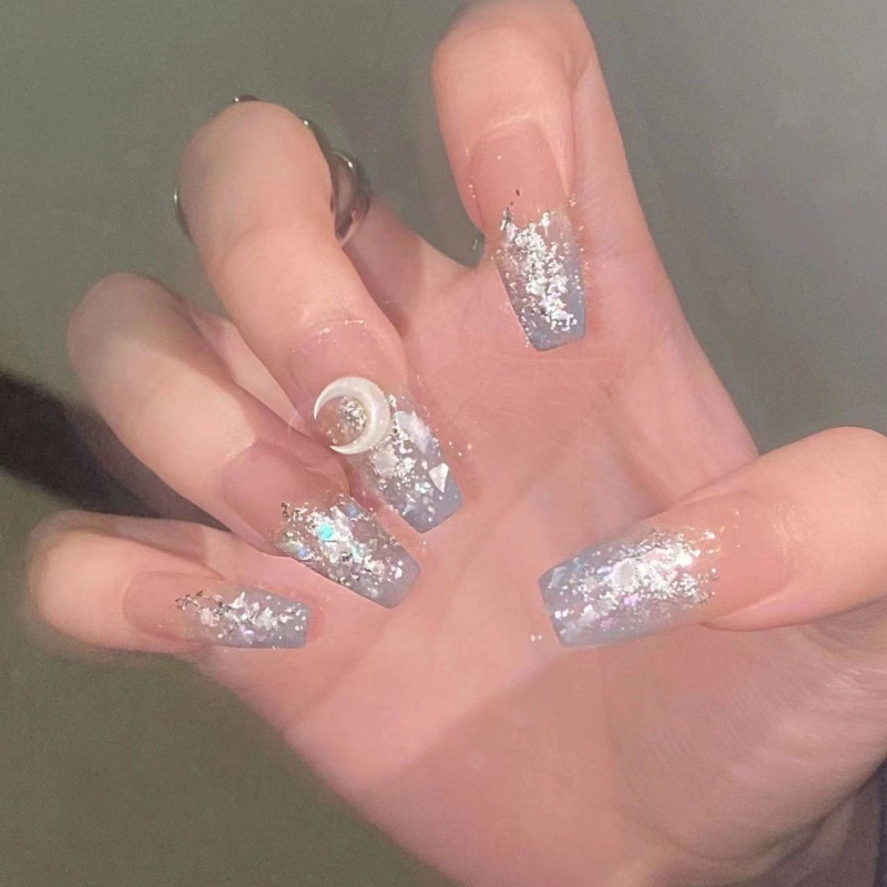 [HANDMADE]White Moon Sprinkle Gold Gradient Artificial Nail ...