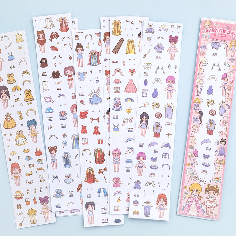 20 Sheets Cartoon Girl Makeup Strip Stickers Girls Dress Up Show ...