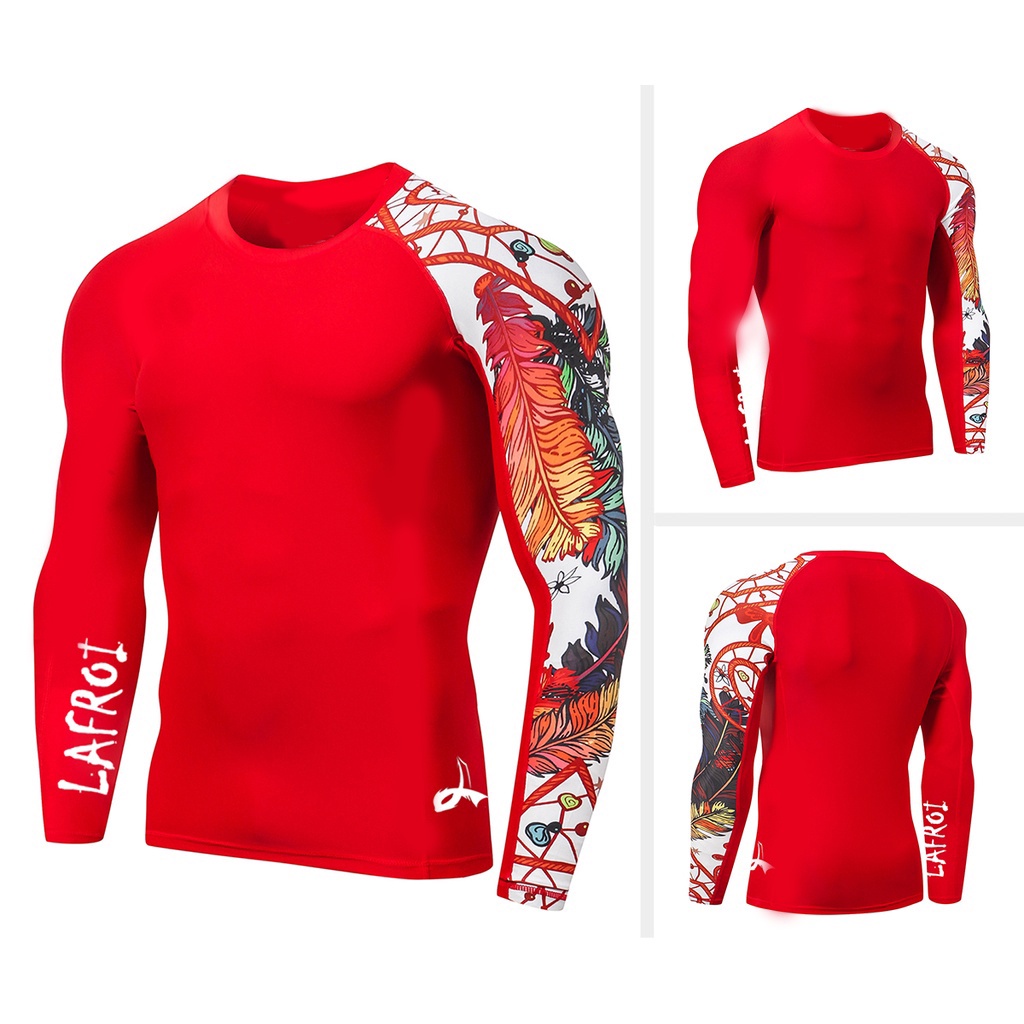 LAFROI Men's Long Sleeve SwimSuit Rush guard Fit Compression Rash Guard ...