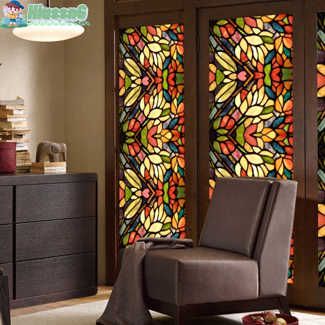 HUS Retro Flower Stained Glass Window Film Removable Bathroom Privacy ...