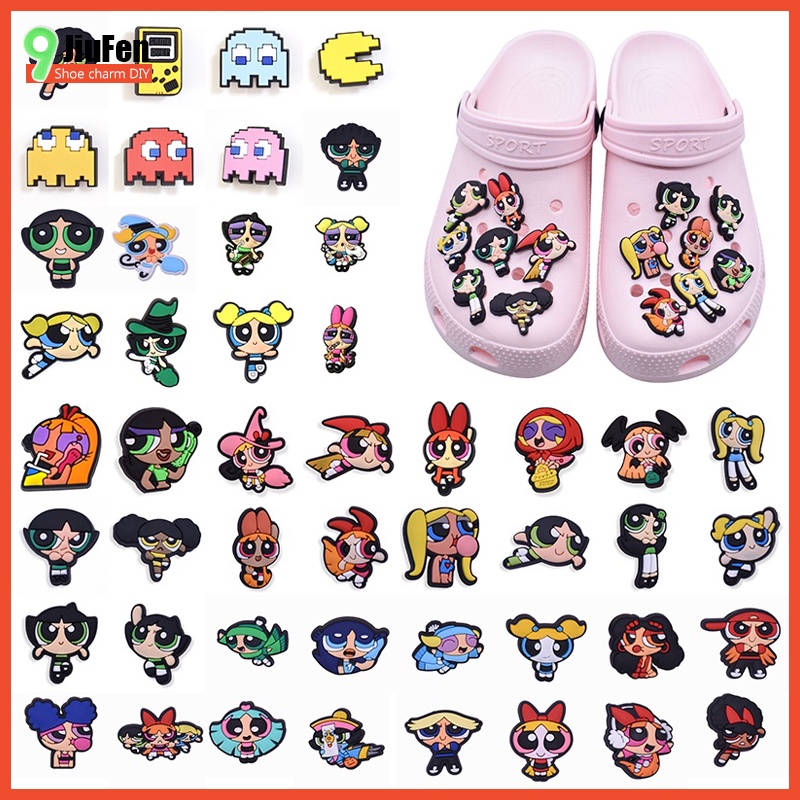 Croc Jibbit Cartoon Croc Buckle Cute Powerpuff Girls Pac-Man Pattern ...