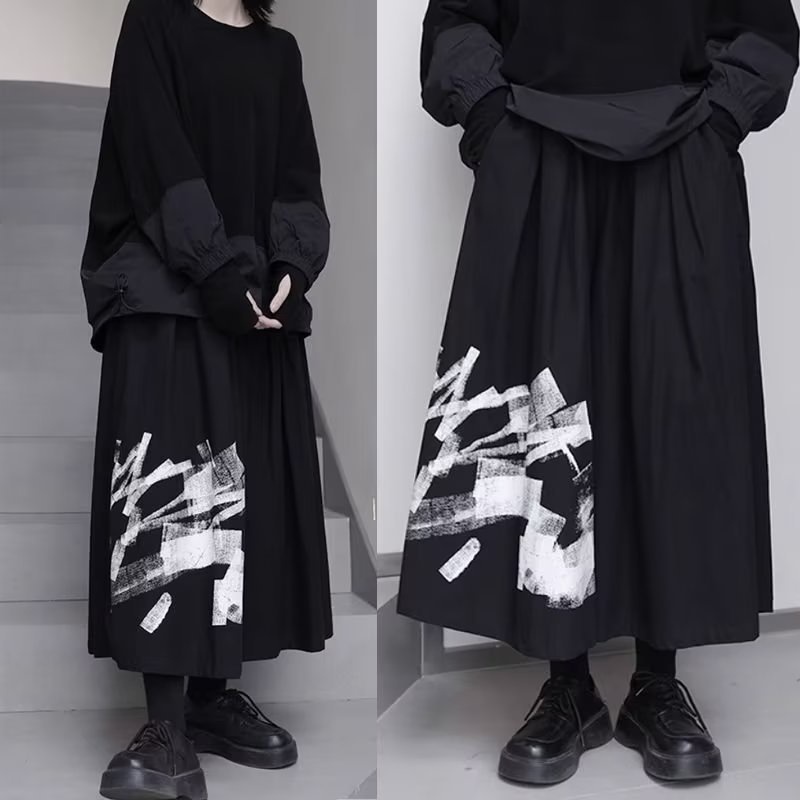 【X-MEN】Yohji Yamamoto black culottes genderless dark style high-waist A ...