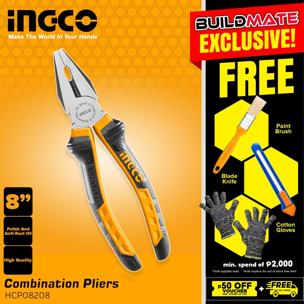 BUILDMATE Ingco Combination Pliers 8" (200mm) Multi-Purpose Pliers ...