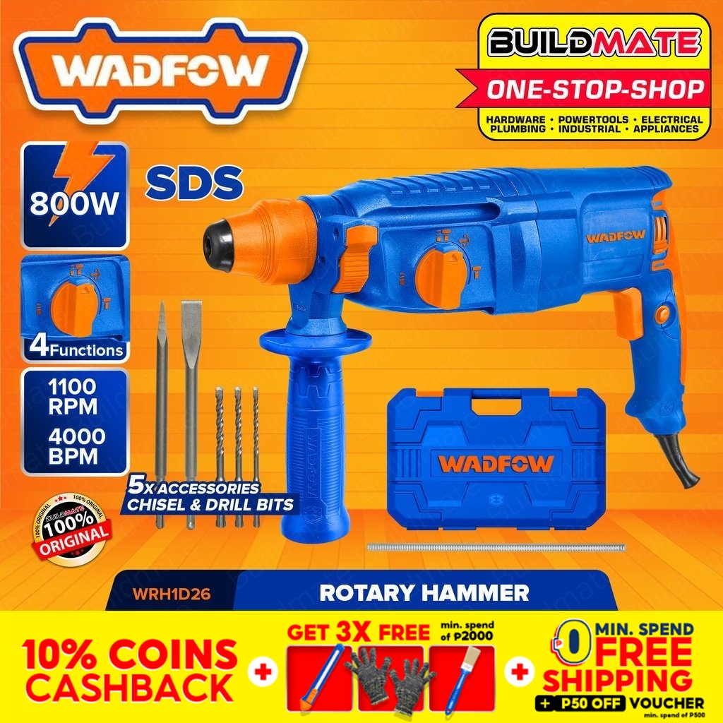 WADFOW Rotary Hammer 800W SDS Chuck With 3x Drill 2x Chisel With CASE ...