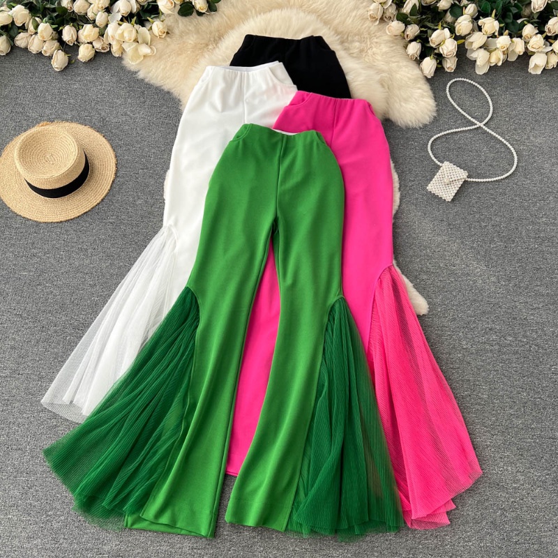 Fashion Women Simple Chiffon Spliced High Waist Slim Flare Pants Summer ...