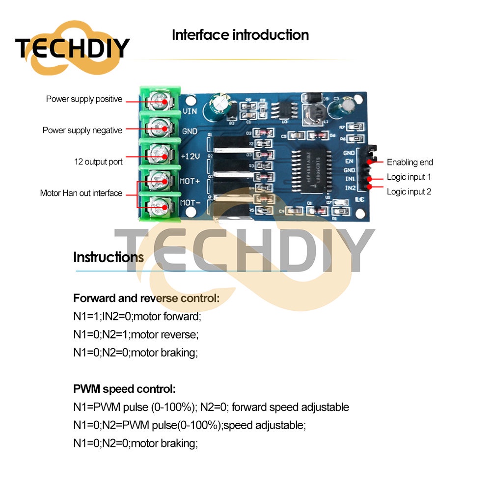 170W DC 5-30V 12-40V High Power H-Bridge Motor Driver Module NMOS Brake ...