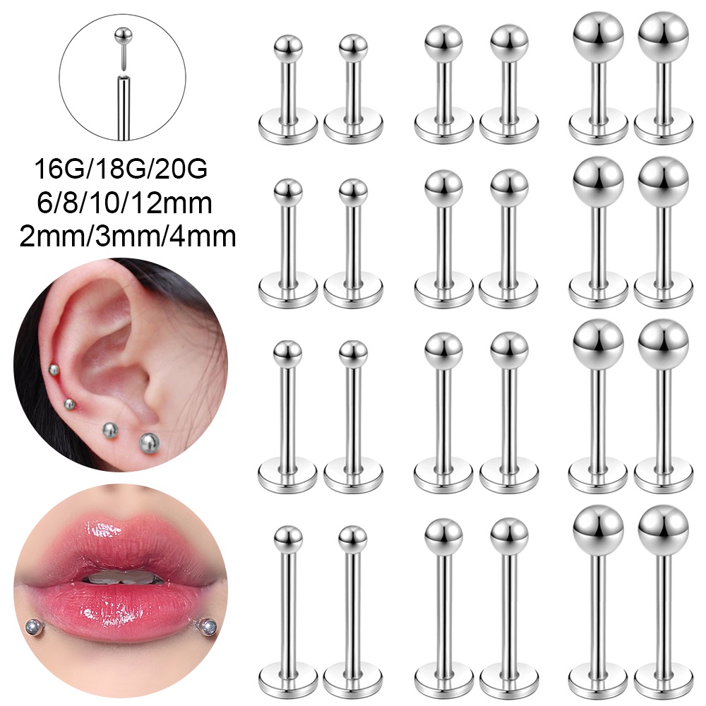 1 PC 6/8/10/12mm Stainless Steel Lip Stud Plug-in Style Labret Piercing ...