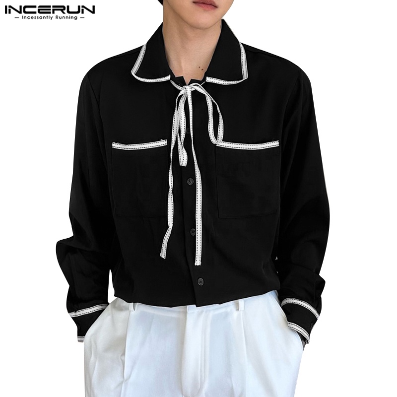 INCERUN drape lace up long sleeved shirt | Shopee Philippines