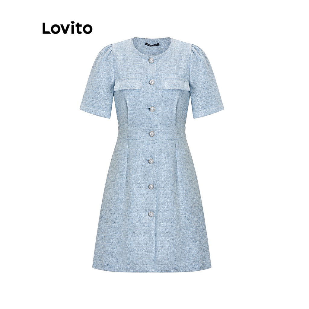 Lovito Plain Button Front Tweed Elegant Dress L52AD091 | Shopee Philippines