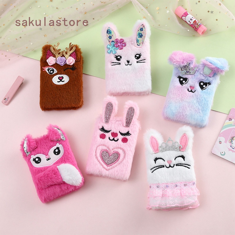 Cartoon Rabbit Plush Notebook Cute Fox Deer Hand Book Mini Diary Book ...