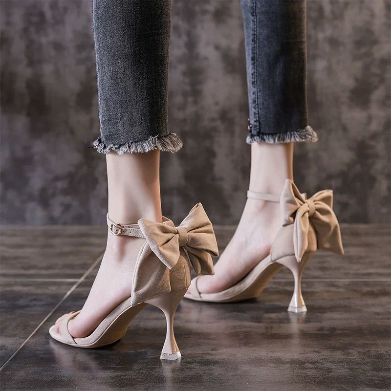 Sandals For Women With Sweet Bow Korean Style Open Toe Sexy Stiletto