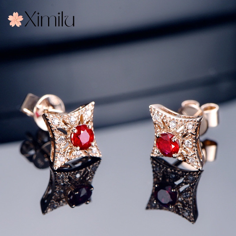 XIMILU♥ Original Four-pointed Star Ruby Earrings Earrings Temperament ...