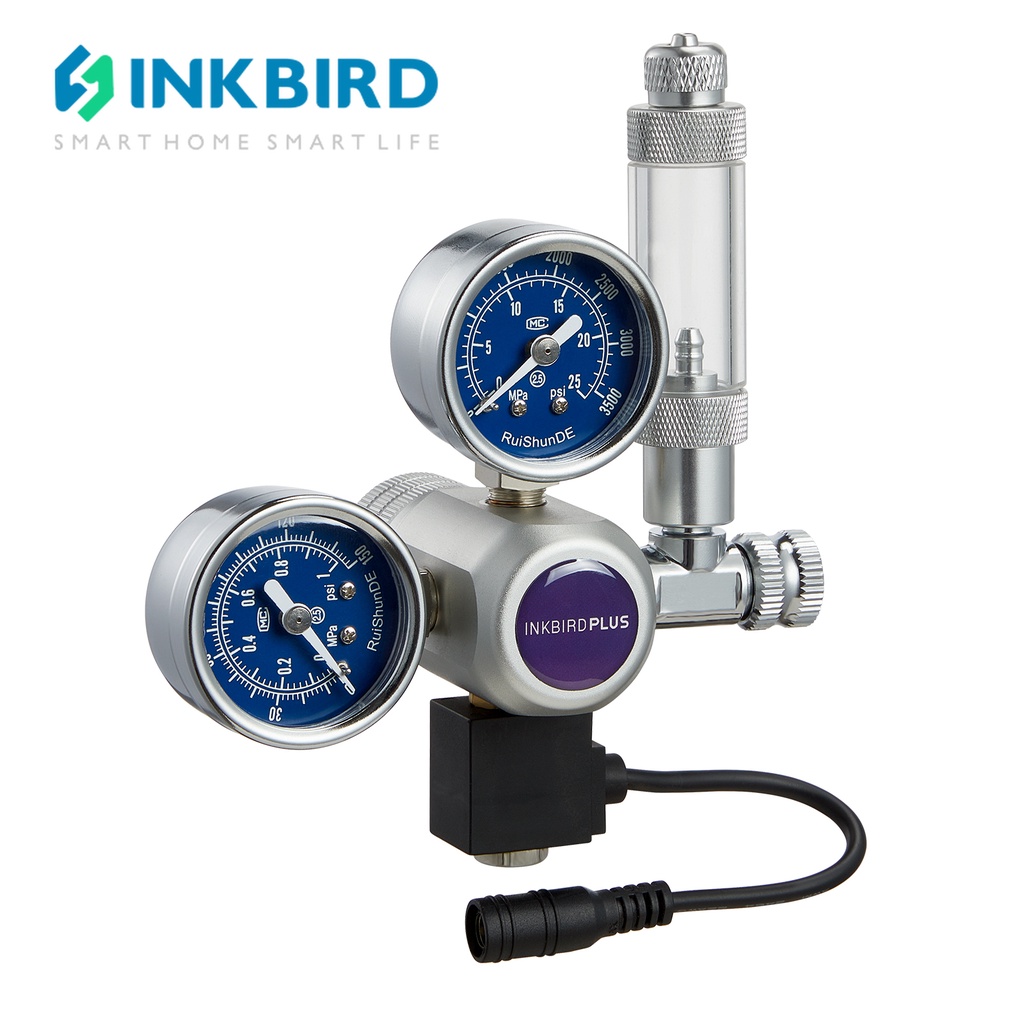 INKBIRD CO2 Regulator Solenoid With Big Dual Gauges Bubble Counter and Check Valve Carbon ...