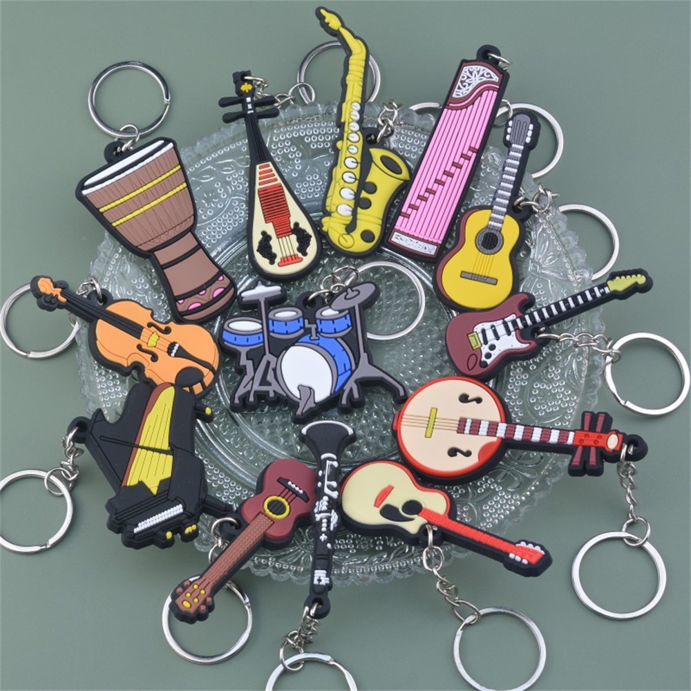 PVC Soft Instrument Key Ring Cute Guitar Violin Saxophone Key Chain ...