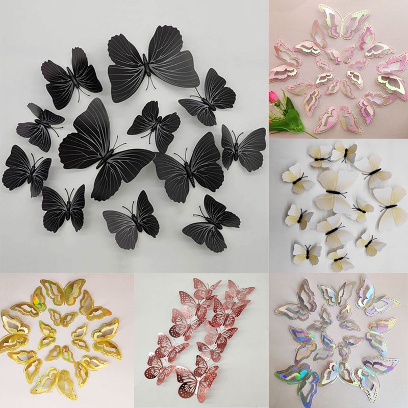 New 36pcs 3D Black Gradient Butterfly Wall Stickers Birthday Wedding ...