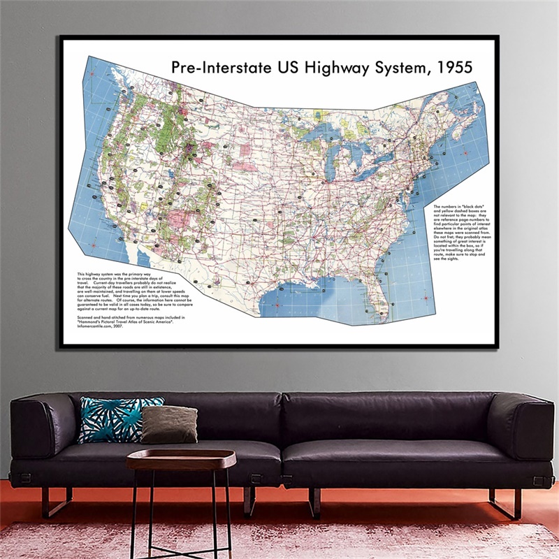 WHISM @ The USA Map Pre-Interstate American Highway System Map Canvas ...