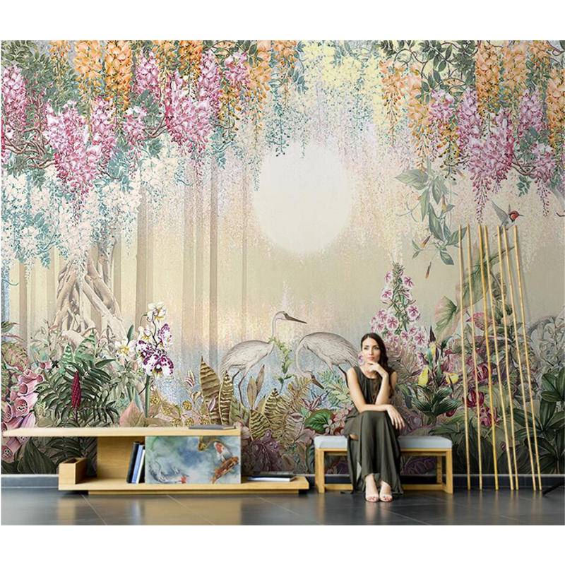 Custom American hand painted flower and bird 3d wallpaper Beautiful ...
