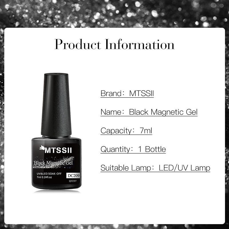 【Ready Stock】MTSSII Black Crystal Magnetic Gel Sparkling Glitter Gel Nail Polish UV Gel 7ml ...