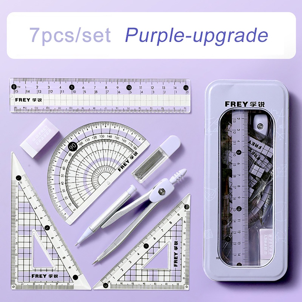 7-Pieces Ruler Set Ruler Triangle Ruler Protractor Rubber Compass ...