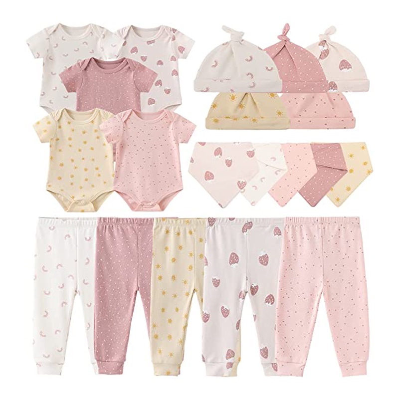 19/20Pcs Set Baby Bodysuits + Pants + Hats + Bibs Cotton Newborn ...