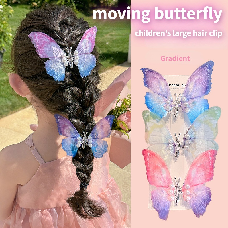 Colorful Gradient Dynamic Butterfly Large Hair Clip Moving Butterfly ...