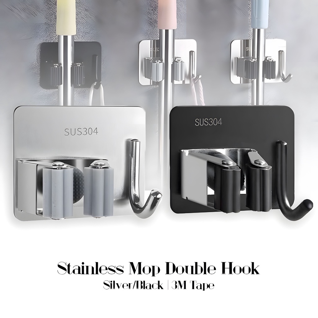 1pc Stainless Steel Broom Holder Clip Mop Rack Bathroom Wall Mounted ...