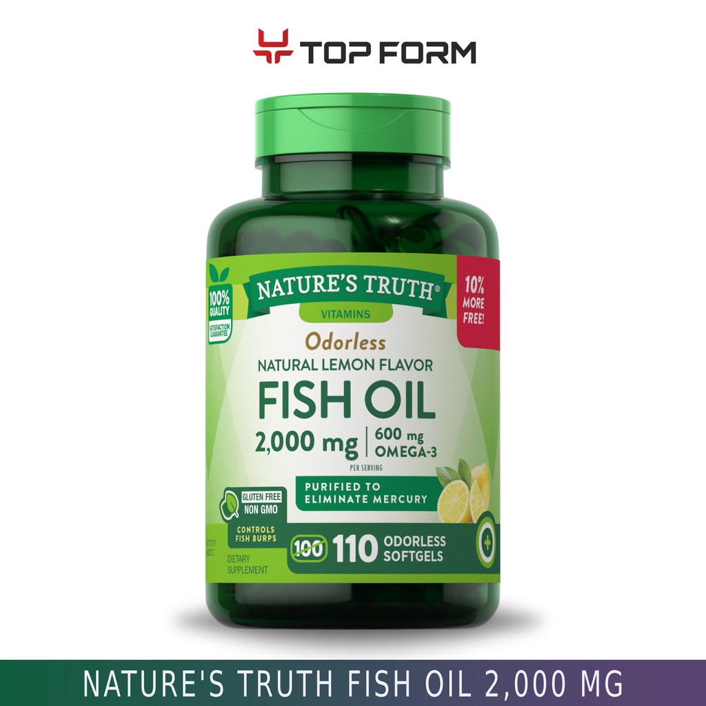 Nature's Truth Odorless Natural Lemon Flavor Fish Oil 2,000mg, 600 MG ...