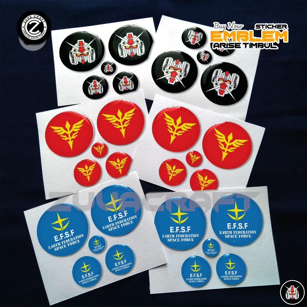 MOTORCYCLE STICKER 1 SET GUNDAM HEAD GUNDAM ZEON GUNDAM EFSF LOGO ...