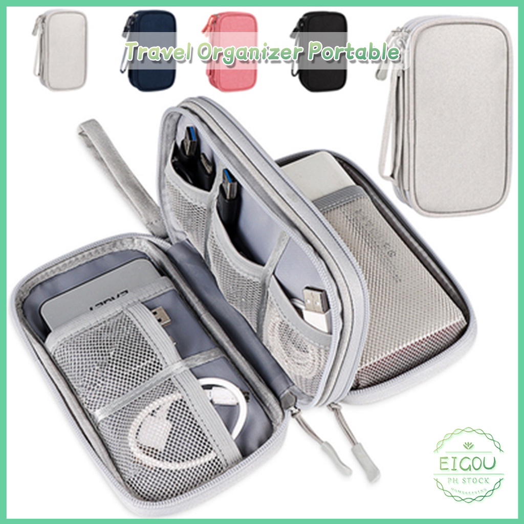 Double Layer Travel Organizer Portable Cable Storage Pouch Mini Gadget ...