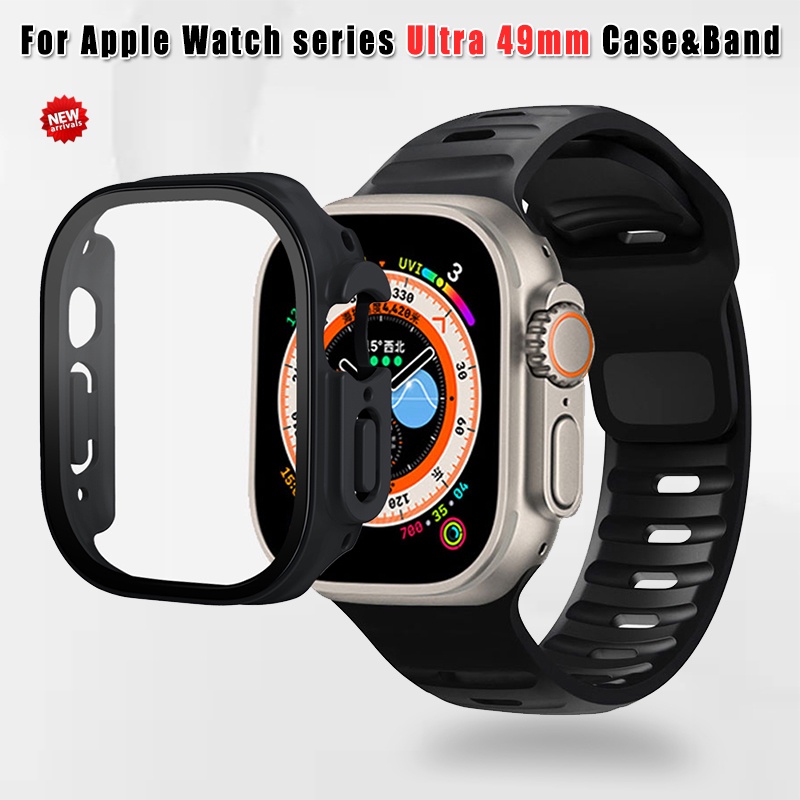 For Apple Watch series Ultra 49mm Glass+case band For iwatch PC Cover ...