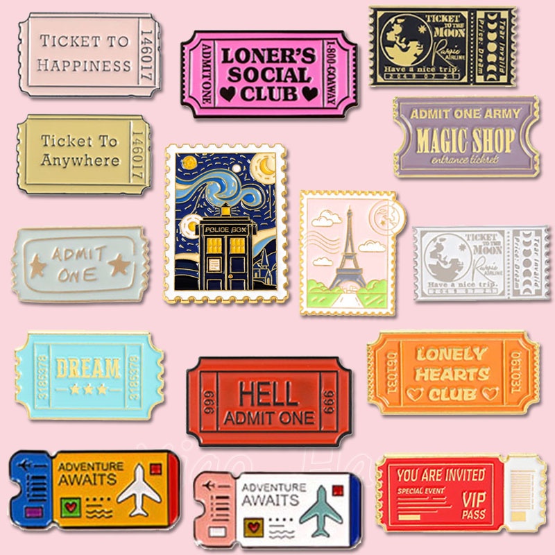 Fashion Ticket Enamel Pin Plane Ticket Brooch Book Club Pin Lapel ...