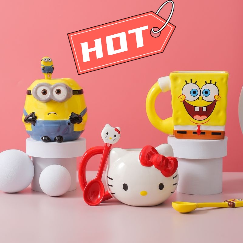 Graby2024 Creative Cartoon Minions Ceramic Cup Kitty Cat Coffee Cup ...