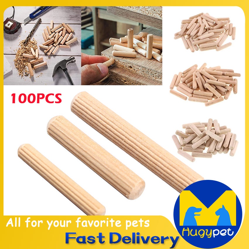 100pcs Wooden Dowel Cabinet Drawer Round Fluted Wood Craft Pins Rods ...