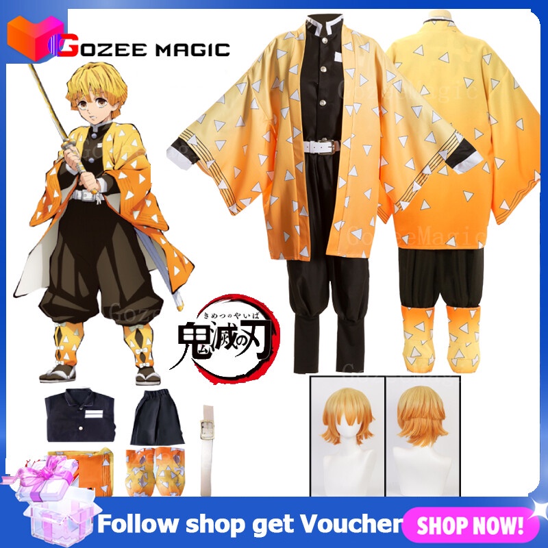 Adult and Kids Anime Demon Slayer Cosplay Costume Agatsuma Zenitsu WIG ...