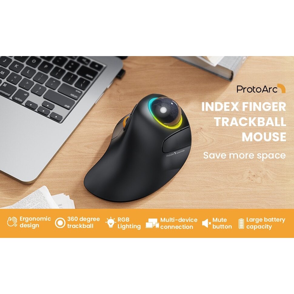 ProtoArc EM03 Wireless Bluetooth Trackball Mouse Rechargeable Ergonomic ...