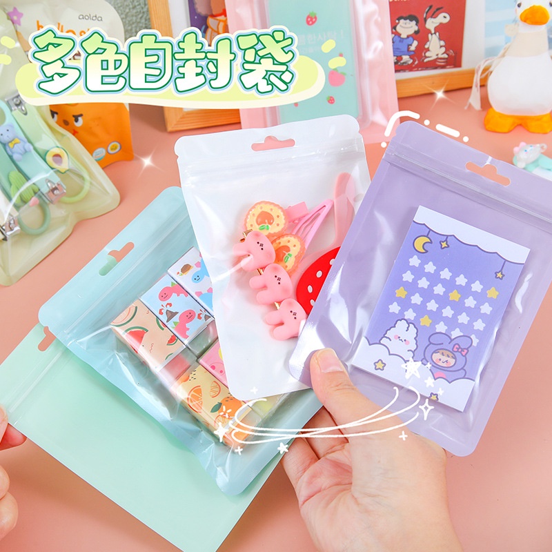 1PC Macaroon Color Transparent Self-Sealing Bags Student Portable Small ...
