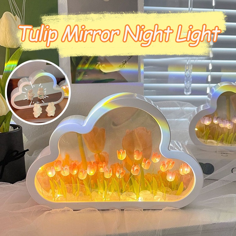 Tulip Lamp Light DIY Cloud Tulip Night Light Led Mirror Lamp Atmosphere Material Handmade Lamp ...