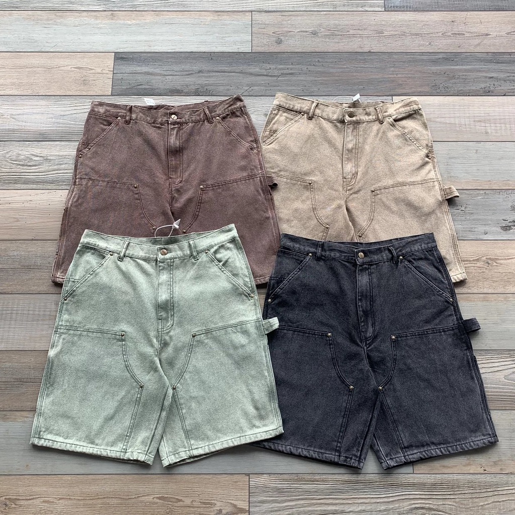 Carhartt shorts leather logo embroidery design shorts Clean fit washed ...