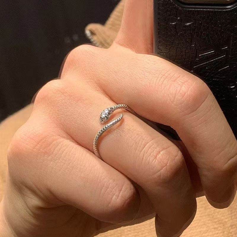 We Flower Chic s925 Silver Green Zircon Snake Open Ring for Women Men Stylish Finger Cuff ...